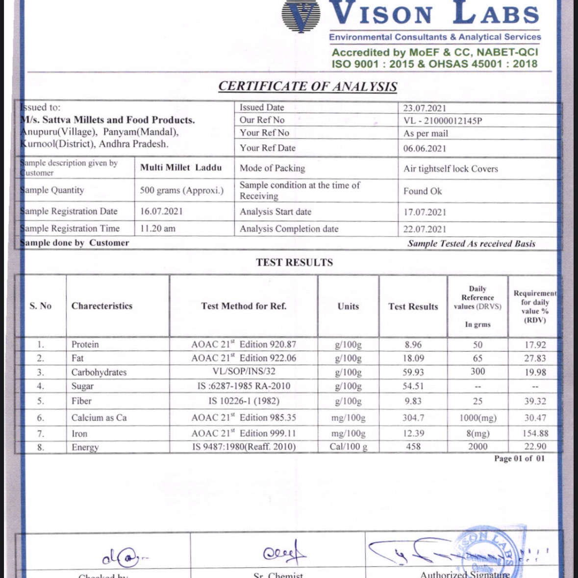 Multi Millet Laddu 250 Gms Vasundhara Foods